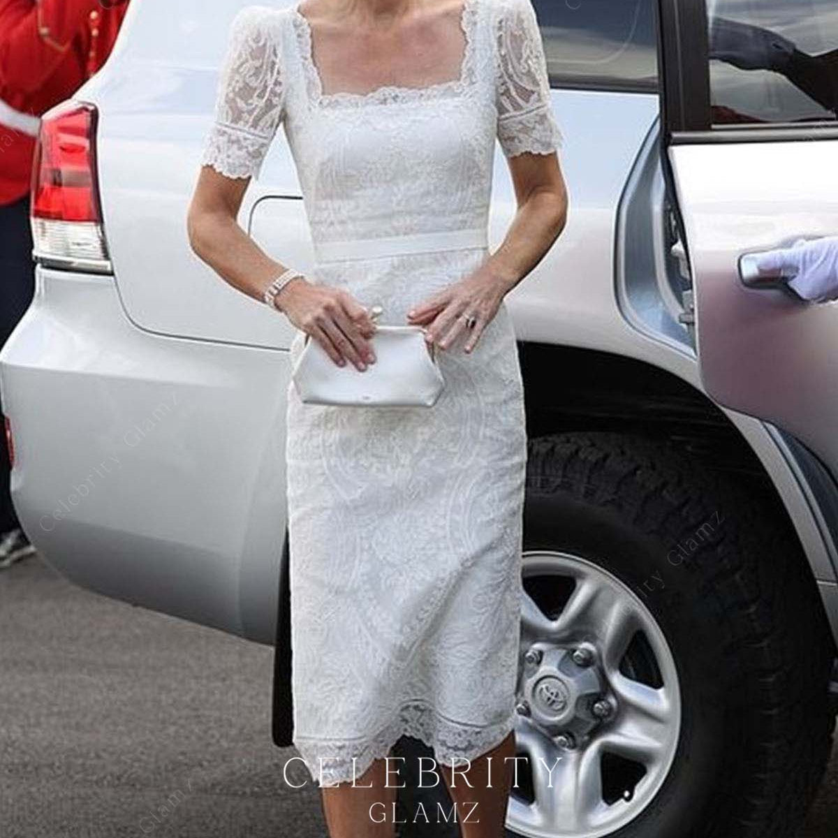Kate Middleton White Lace 2022 Royal Jubilee Tour Dress – Celebrity Glamz
